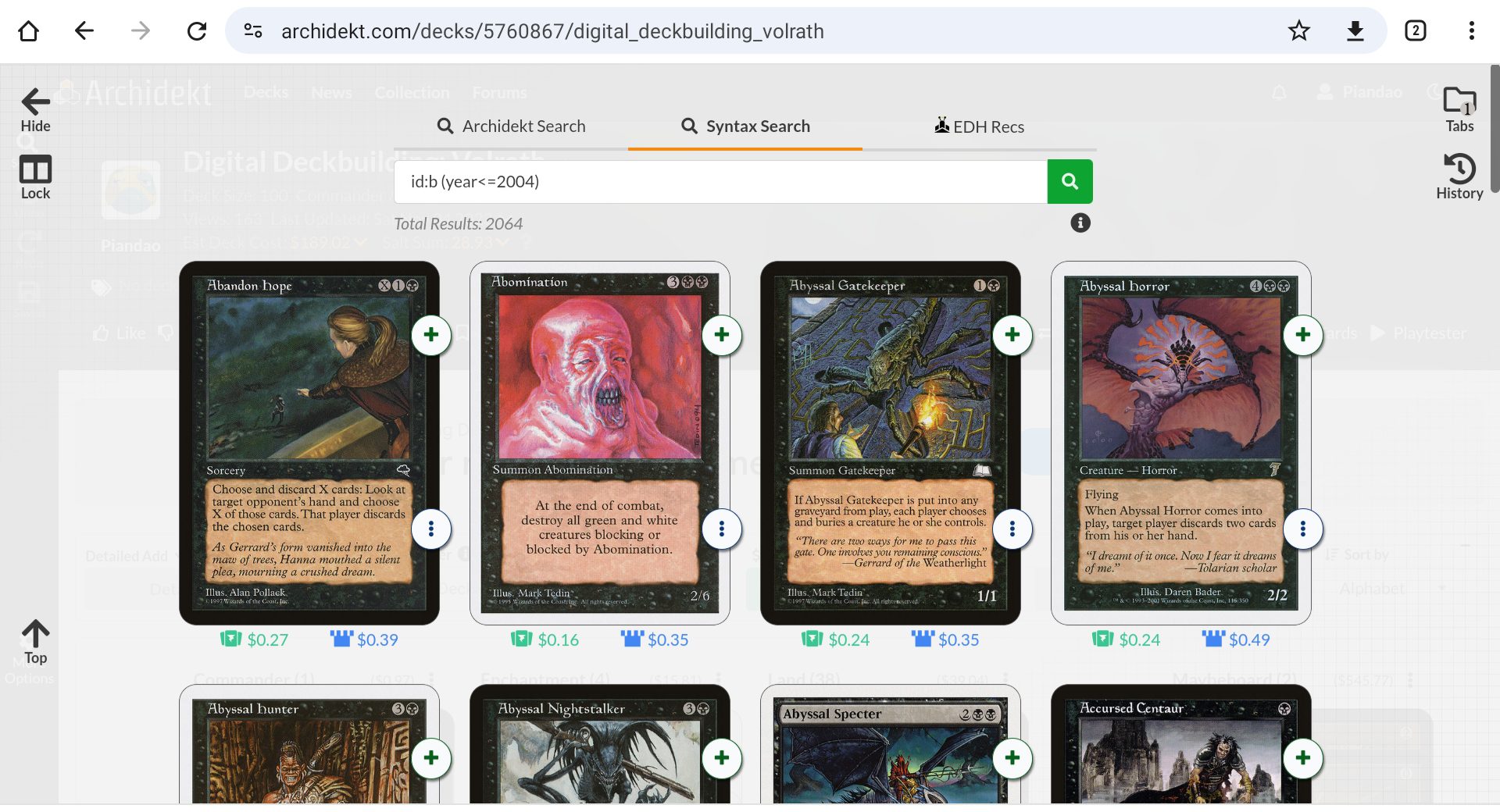 Digital Deckbuilding - Card Searches on EDHREC and Archidekt - EDHREC