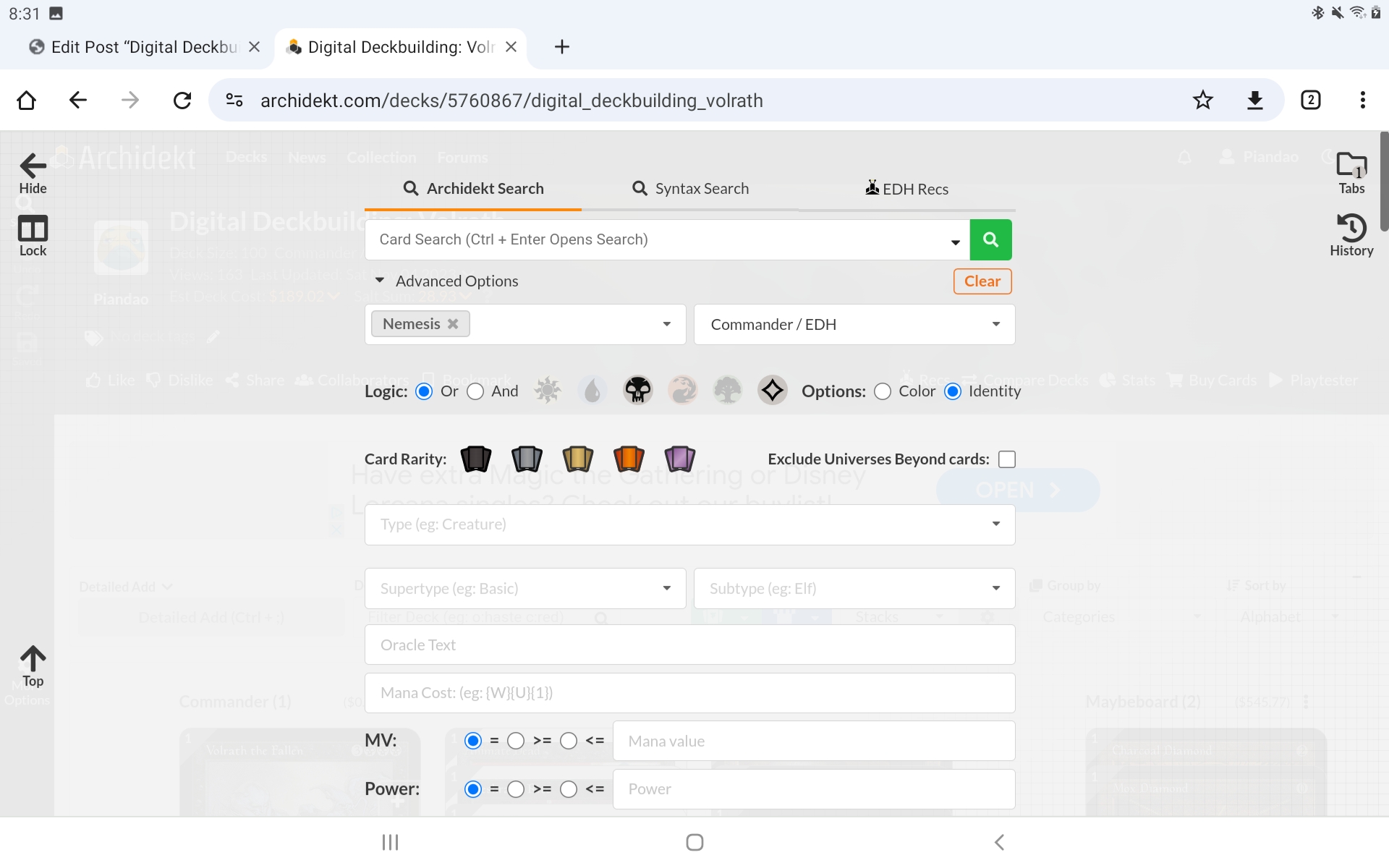 Digital Deckbuilding - Card Searches on EDHREC and Archidekt - EDHREC