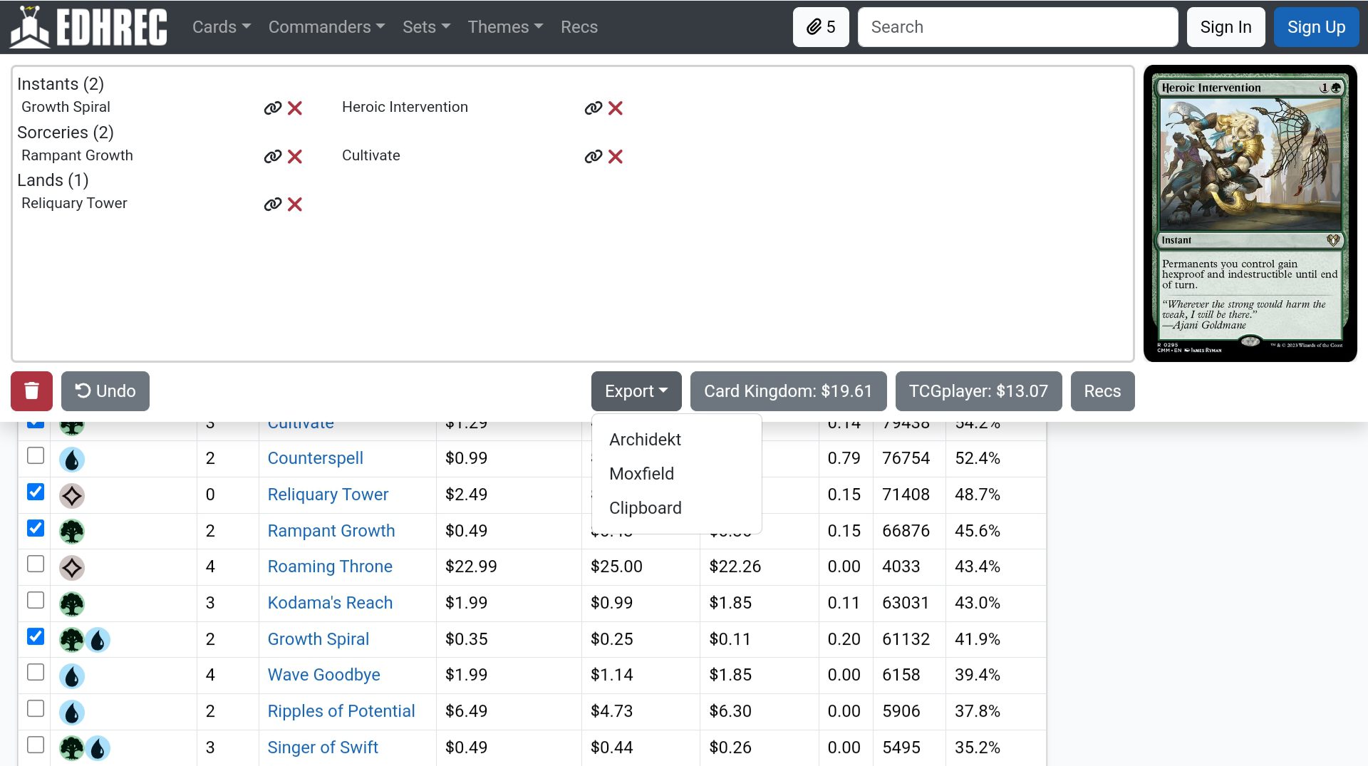 Digital Deckbuilding - Archidekt Card Packages and EDHREC Staples - EDHREC